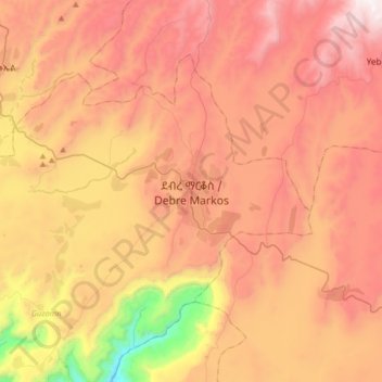 Debre Markos topographic map, elevation, terrain