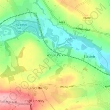 Witton Park topographic map, elevation, terrain