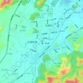 The Residence of Court of Law of Yunfu City topographic map, elevation ...