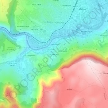 Les Cascades topographic map, elevation, terrain