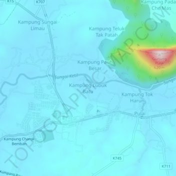 Kampung Lubuk Batu topographic map, elevation, terrain