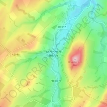 Bonchester Bridge topographic map, elevation, terrain