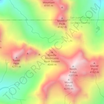 Needle Mountains Peak Sixteen topographic map, elevation, terrain