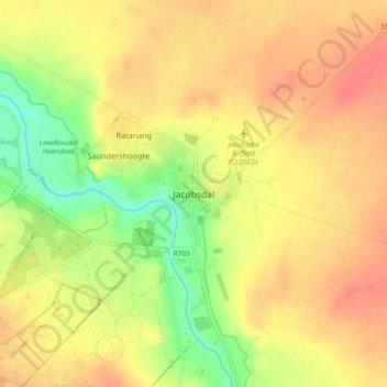 Jacobsdal topographic map, elevation, terrain