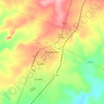 Theunissen topographic map, elevation, terrain