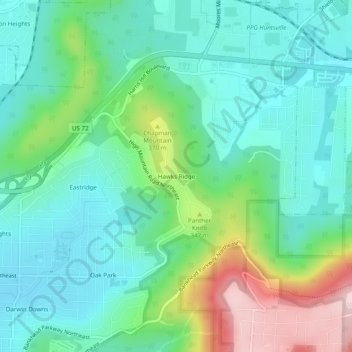 Hawks Ridge topographic map, elevation, terrain
