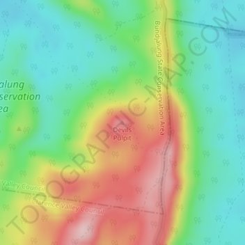 Devils Pulpit topographic map, elevation, terrain