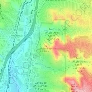 Pulpit Rock topographic map, elevation, terrain