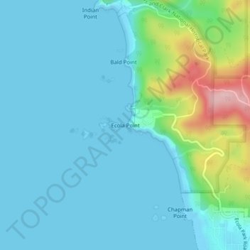 Ecola Point topographic map, elevation, terrain