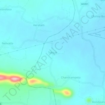 Tekkali topographic map, elevation, terrain
