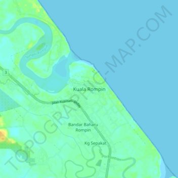Kuala Rompin topographic map, elevation, terrain