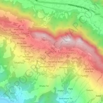 Kaskikot topographic map, elevation, terrain