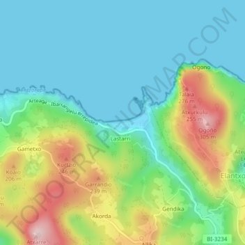 Playa de Laga topographic map, elevation, terrain