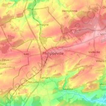 Philippeville topographic map, elevation, terrain
