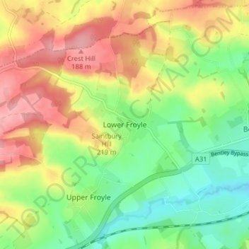 Lower Froyle topographic map, elevation, terrain