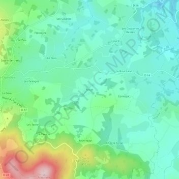 Rissat topographic map, elevation, terrain