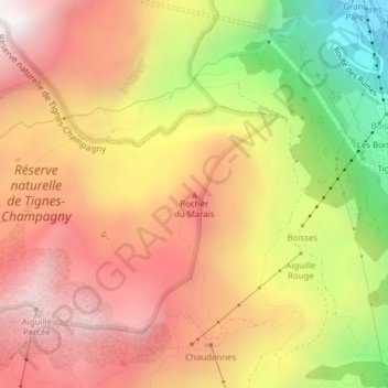 Rocher du Marais ou le Grand Rond topographic map, elevation, terrain
