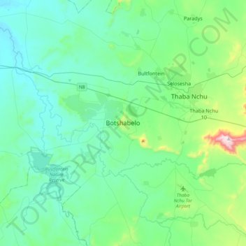 Botshabelo topographic map, elevation, terrain
