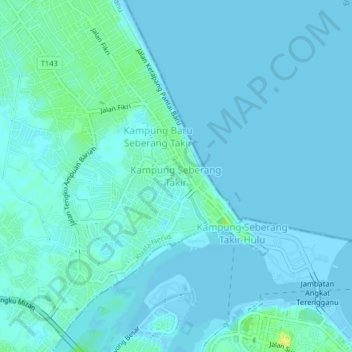 Kampung Seberang Takir topographic map, elevation, terrain