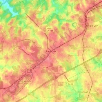 Fairburn topographic map, elevation, terrain