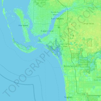 Estero Island topographic map, elevation, terrain
