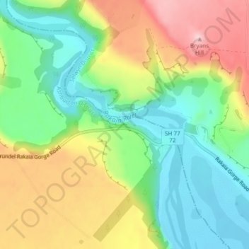 Rakaia Gorge lookout topographic map, elevation, terrain