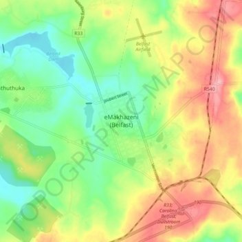 eMakhazeni (Belfast) topographic map, elevation, terrain