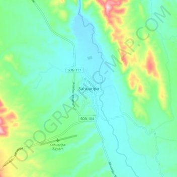 Sahuaripa topographic map, elevation, terrain