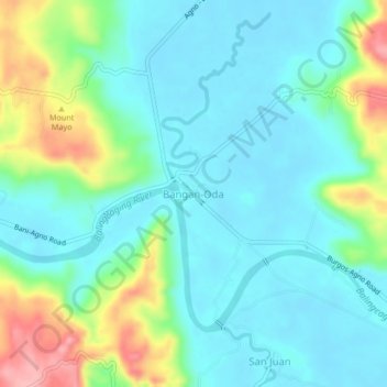 Bangan-Oda topographic map, elevation, terrain