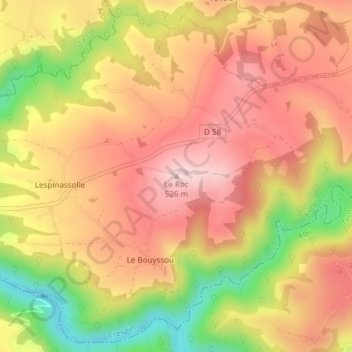 Le Roc topographic map, elevation, terrain