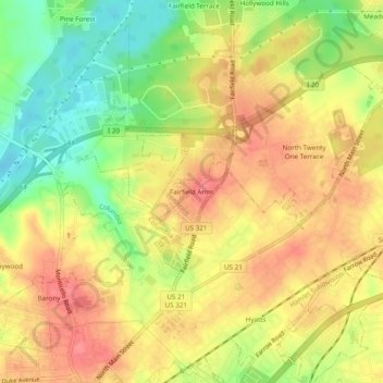 Fairfield Arms topographic map, elevation, terrain