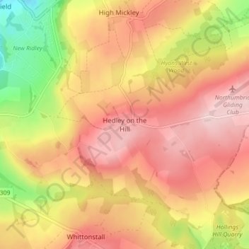 Hedley on the Hill topographic map, elevation, terrain