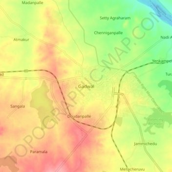 Gadwal topographic map, elevation, terrain