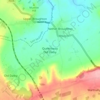 Queensway Old Dalby topographic map, elevation, terrain