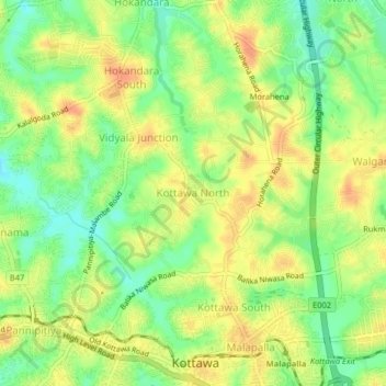 Kottawa North topographic map, elevation, terrain