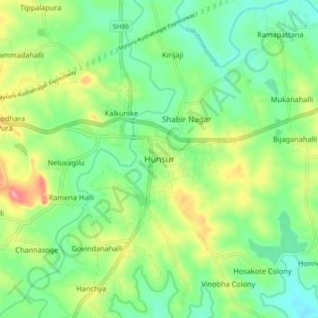 Hunsur topographic map, elevation, terrain