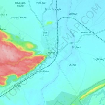 Bayana topographic map, elevation, terrain