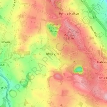 Rhes-y-cae topographic map, elevation, terrain
