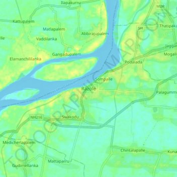 Razole topographic map, elevation, terrain