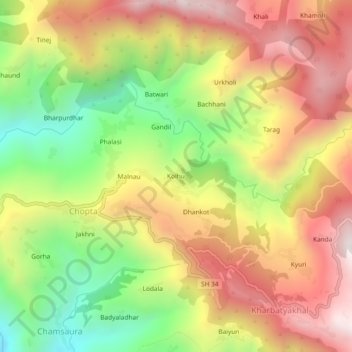 Kolhu topographic map, elevation, terrain