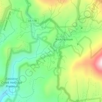 Rocky Bottom Gorge Falls topographic map, elevation, terrain