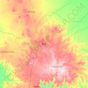 Biu topographic map, elevation, terrain