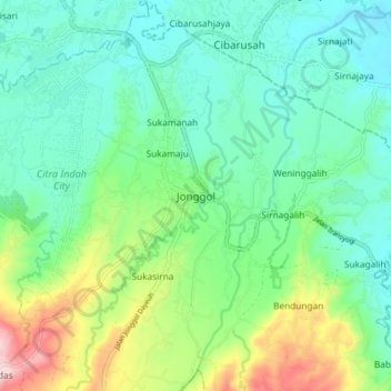 Jonggol topographic map, elevation, terrain