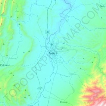 Neiva topographic map, elevation, terrain