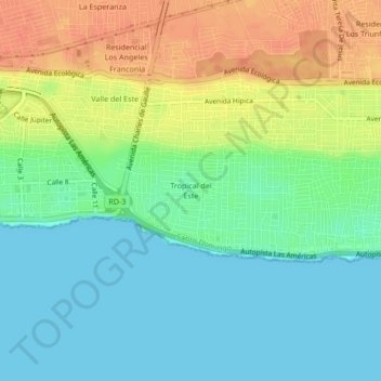 Tropical del Este topographic map, elevation, terrain