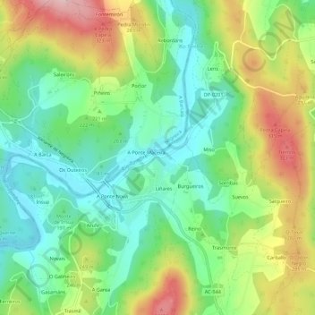 A Ponte Maceira topographic map, elevation, terrain