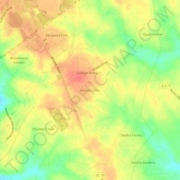 Hunters Glen topographic map, elevation, terrain