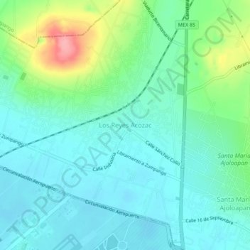 Los Reyes Acozac topographic map, elevation, terrain