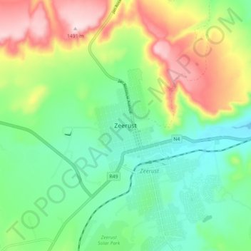 Zeerust topographic map, elevation, terrain