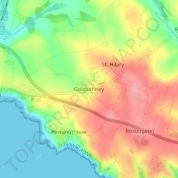 Goldsithney topographic map, elevation, terrain